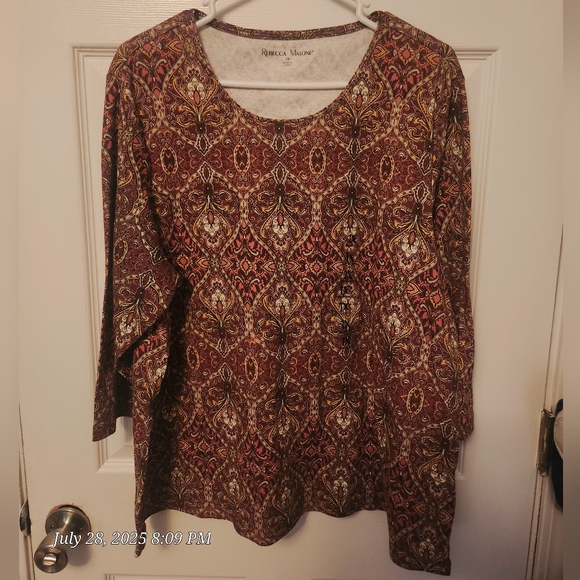 Rebecca Malone | Tops | Rebecca Malone 34 Sleeve Top Burgundy And Gold ...
